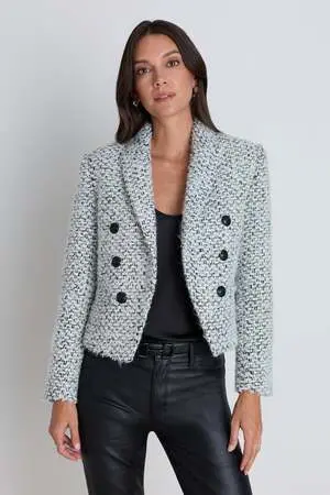 THE NOLI SHOP Gabrielle Double Breasted Tweed Blazer - Grey Multi