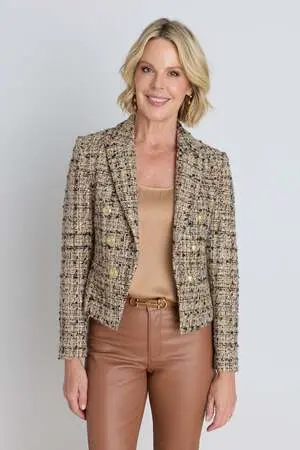 THE NOLI SHOP Gabrielle Double Breasted Tweed Blazer Latte Multi