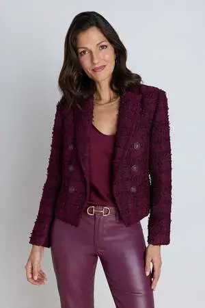 THE NOLI SHOP Gabrielle Double Breasted Tweed Blazer Mulberry