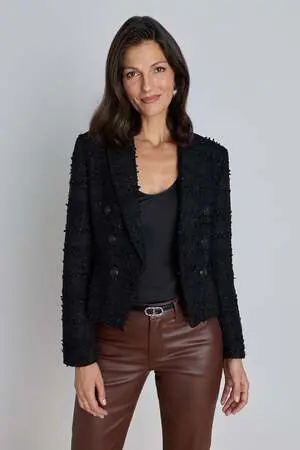 THE NOLI SHOP Gabrielle Double Breasted Tweed Blazer Noir