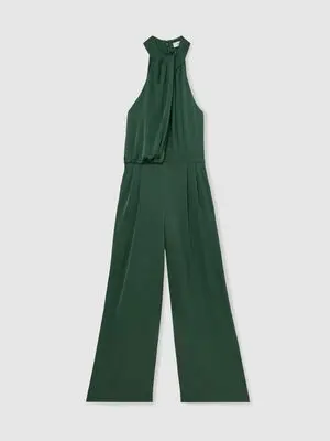 REISS Satin Draped Wide-leg Jumpsuit In Teal - Green
