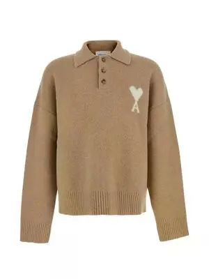 AMI Paris De Coeur Polo Sweater - Neutrals