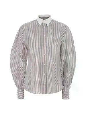 Brunello Cucinelli Striped Silk Shirt With Monili Trim Collar