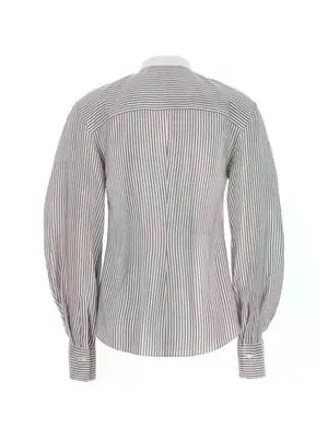 Brunello Cucinelli Striped Silk Shirt With Monili Trim Collar
