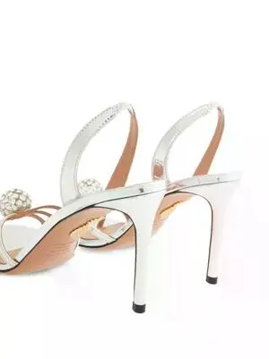 AQUAZZURA Crystal Embellished Metallic Slingback Sandals - Silver