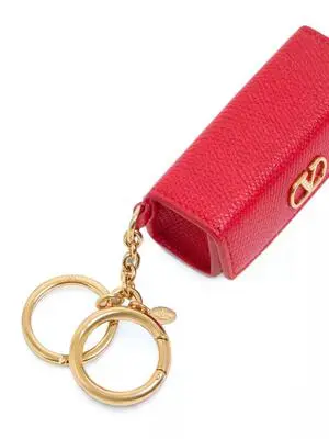 Valentino Garavani Vlogo Signature Charm In Grainy Calfskin - Red