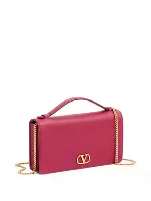 Valentino Garavani Vlogo Signature Grainy Calfskin Wallet With Chain - Pink