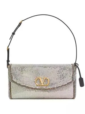 Valentino Garavani Devain Small Metallic Mesh Shoulder Bag - Silver