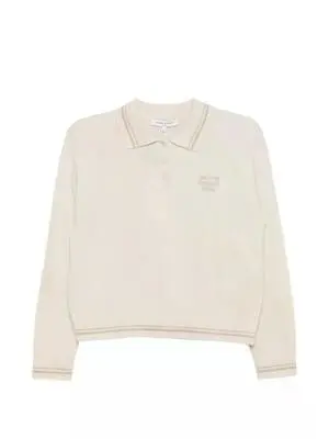 Maison Kitsuné Logo Embroidered Striped Trim Polo Sweater - Neutrals