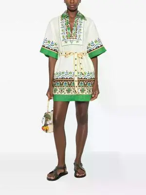 ALEMAIS Bridgette Graphic-print Belted Mini Dress - Neutrals