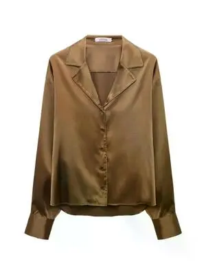 Dorothee Schumacher Sense Of Shine Satin-finish Notch-lapel Shirt - Brown