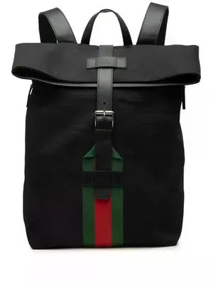 Gucci 2000-2015 Canvas Techno Web Fold Over Backpack - Black