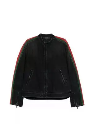 Gucci Cotton Denim Biker Jacket With Web - Black