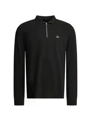 C.P. COMPANY Stretch Piquet Long Sleeve Zip Polo - Black