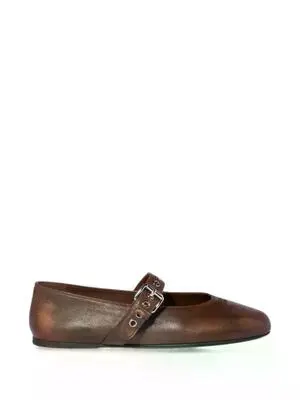 Miu Miu Buckle-strap Leather Ballet Flats - Brown