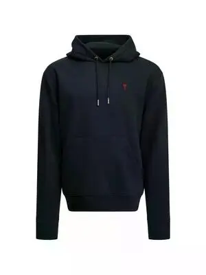 AMI Paris Blue Cotton Hoodie With De Coeur - Black