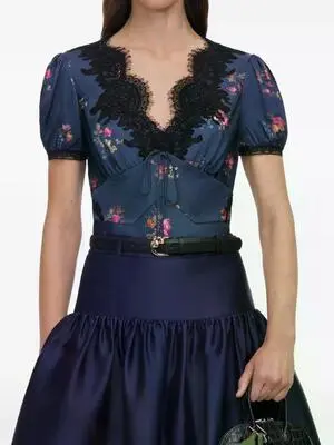 SELF-PORTRAIT Navy Taffeta Midi Skirt