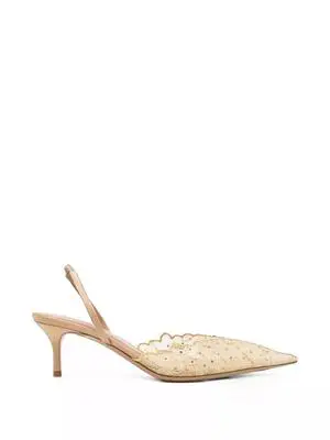 GEDEBE 60mm Crystal-embellished Lace Slingback Pumps - Neutrals