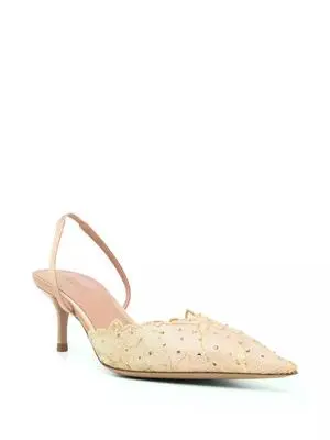 GEDEBE 60mm Crystal-embellished Lace Slingback Pumps - Neutrals