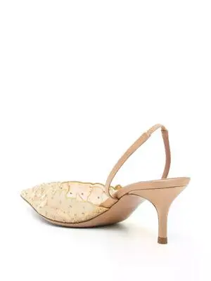 GEDEBE 60mm Crystal-embellished Lace Slingback Pumps
