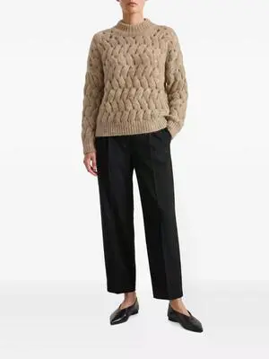 Brunello Cucinelli Tropical Luxury Wool Slouchy Trousers With Monili - Black