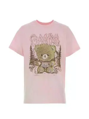 GANNI Teddy-print Cotton T-shirt - Pink