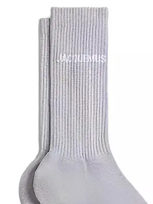 Jacquemus Ribbed Organic Cotton Blend Mid-calf Socks - Grey