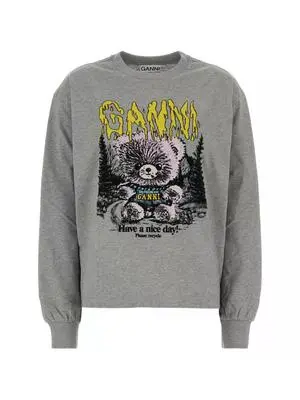GANNI Graphic-print Long-sleeve Sweater - Grey