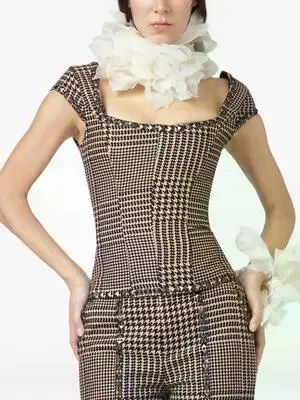 Giuseppe Di Morabito Houndstooth-pattern Stud-embellished Top - Brown