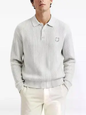 Maison Kitsuné Ribbed-knit Fox-patch Polo Shirt - Neutrals