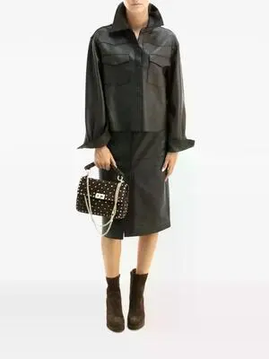 P.a.r.o.s.h Leather Pencil Midi Skirt - Black