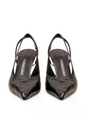 FERRAGAMO Dafne Croc-effect Slingback Heeled Pumps