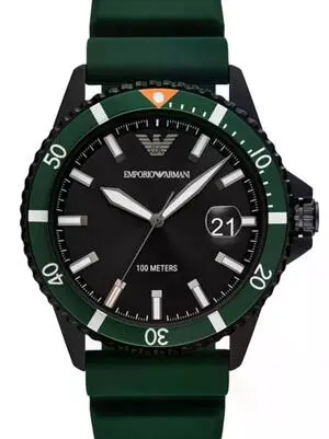 Emporio Armani 42mm Watch With Green Silicone Strap