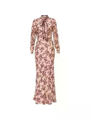NISSA Silk And Viscose Floral Maxi Dress - Neutrals