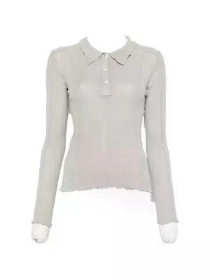 BASERANGE Omato Ribbed-knit Polo-collar Top - Grey