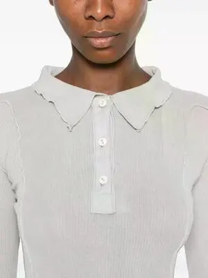 BASERANGE Omato Ribbed-knit Polo-collar Top
