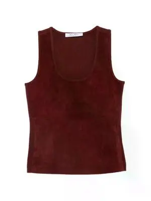 Max Mara Suede Paneled Scoop Neck Tank - Red