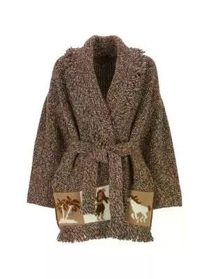 Alanui Fringe-trimmed Intarsia-knit Cardigan - Brown