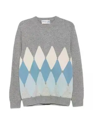 BALLANTYNE Argyle Pattern Crew Neck Long Sleeve Sweater