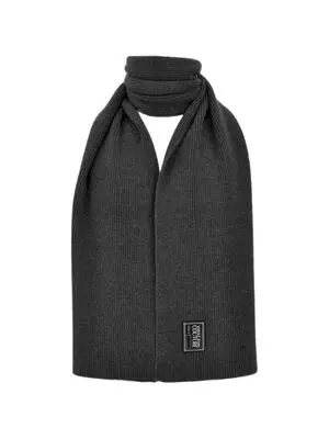 Versace Ribbed-knit Logo-patch Scarf - Grey