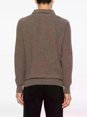LARDINI Ribbed-knit Long-sleeve Polo Shirt