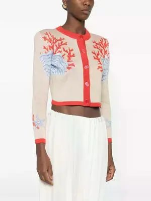 Retrofete Aralyn Coral-intarsia Cropped Cardigan