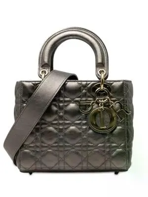 Dior 2022 Small Metallic Lambskin Cannage My Abcdior Lady Satchel - Grey