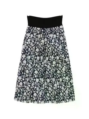 AGNES B. Floral-print Pleated Skirt - Blue