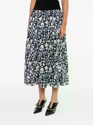 AGNES B. Floral-print Pleated Skirt