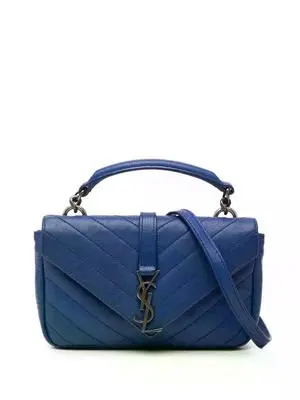 Saint Laurent 2016 Baby Chevron Sheepskin Classic Monogram Chain Bag Crossbody Bag - Blue