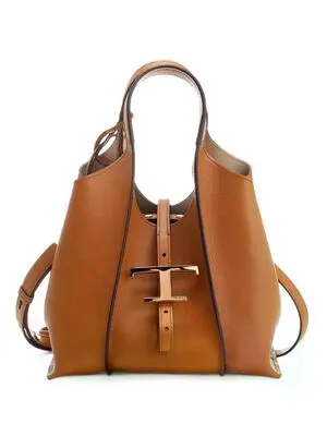 TOD'S T-timeless Shopping Bag In Leather Mini - Brown