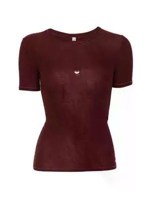 BASERANGE Ribbed Heart Cutout T-shirt - Red