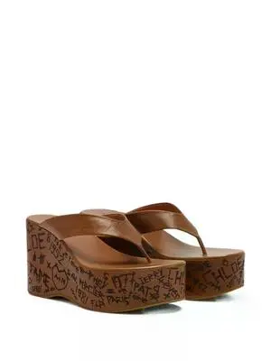 COACH Graffiti-print Wedge Slides - Brown