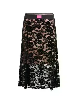 John Richmond Lace-overlay Logo-patch Midi Skirt - Black